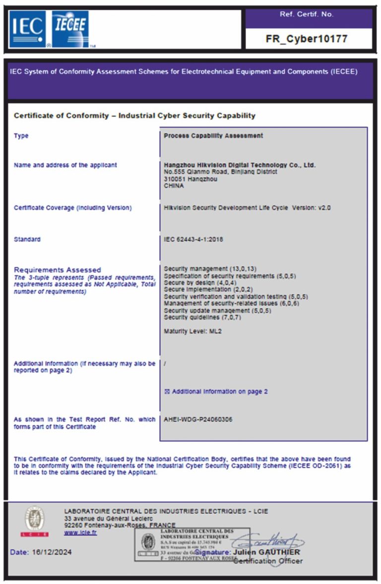 Hikvision earns IEC 62443-4-1 certification for secure product ...
